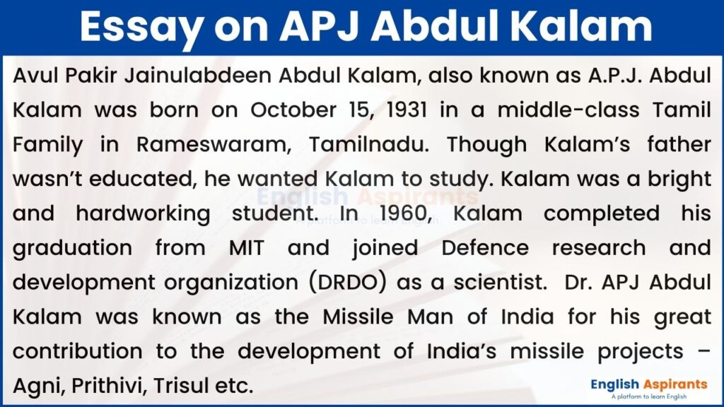 APJ Abdul Kalam Essay in English | 100, 200, 300, 500 Words