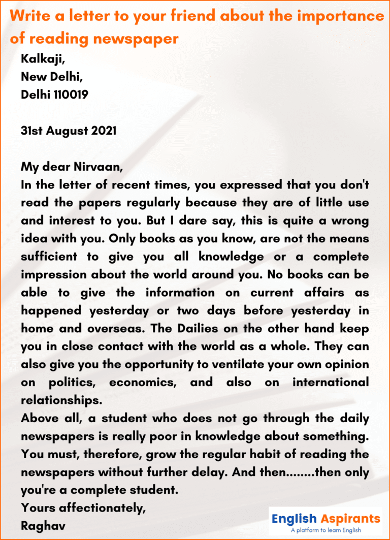 Letter to Your Friend About the Importance of Reading Newspaper