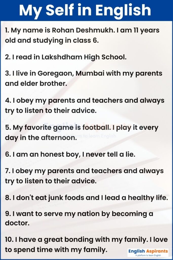 10 Lines on Myself | My Self 10 Lines for Students and Kids