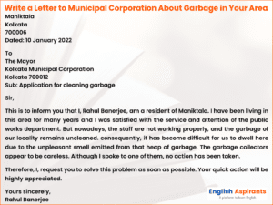 Write a Letter to Municipal Corporation About Garbage in Your Area