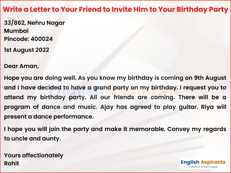 Write A Letter To Invite Your Friend To Your Birthday Party 6 Examples 