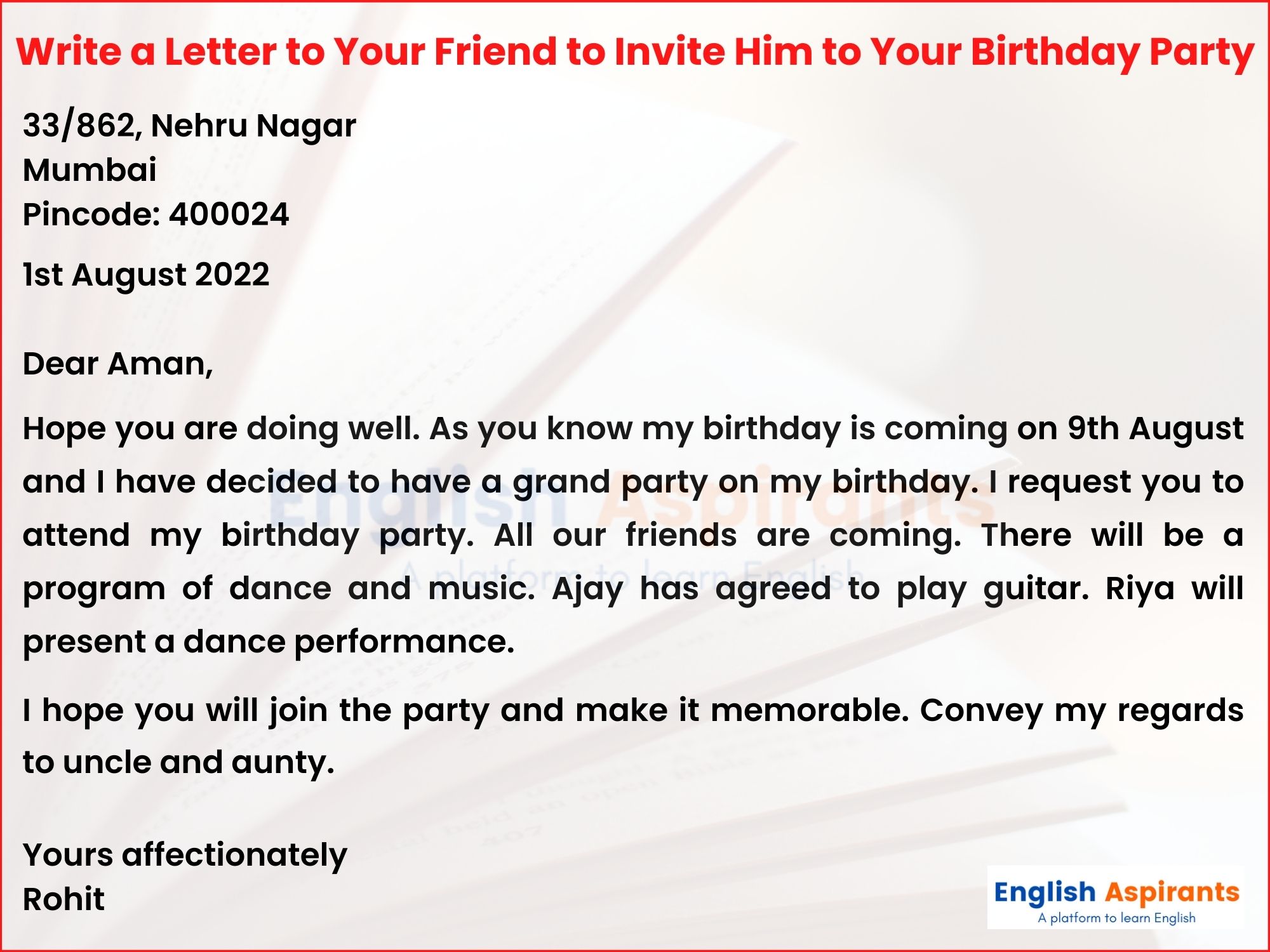 Birthday Party Letter Astered