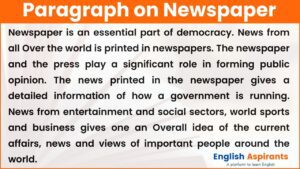 Newspaper Paragraph in English [100, 150, 200 Words]