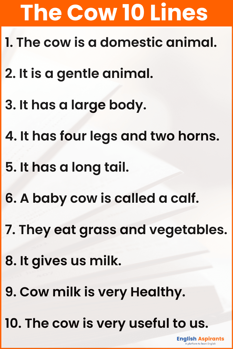 The Cow Essay 10 Lines 10 Lines On Cow 4 Sets 