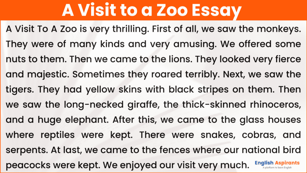 A Visit to a Zoo Essay in English [100, 150, 200, 250, 500 Words]
