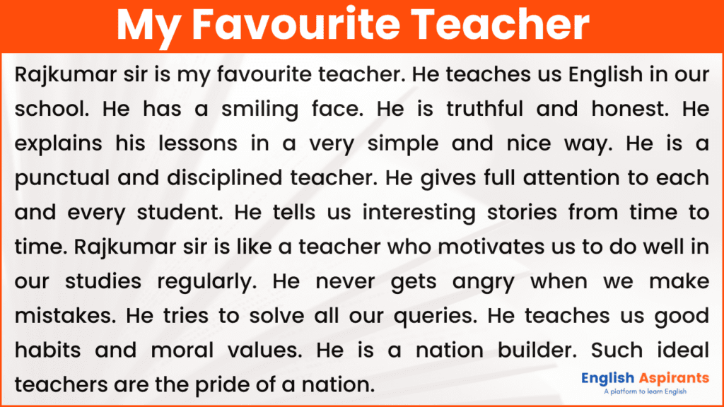 My Favourite Teacher Essay In English 100 120 150 200 250 Words 