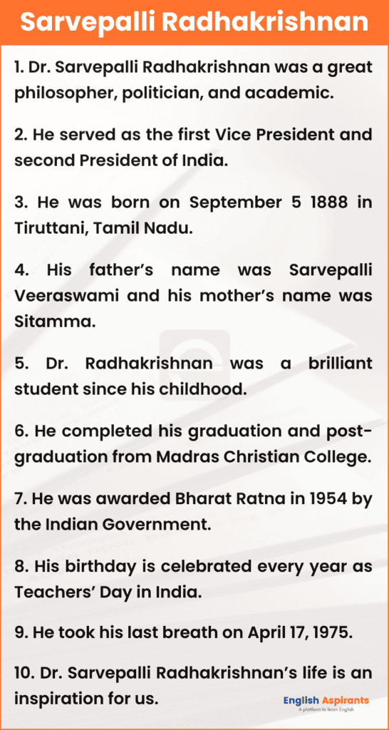 10 Lines on Dr Sarvepalli Radhakrishnan in English [2025]