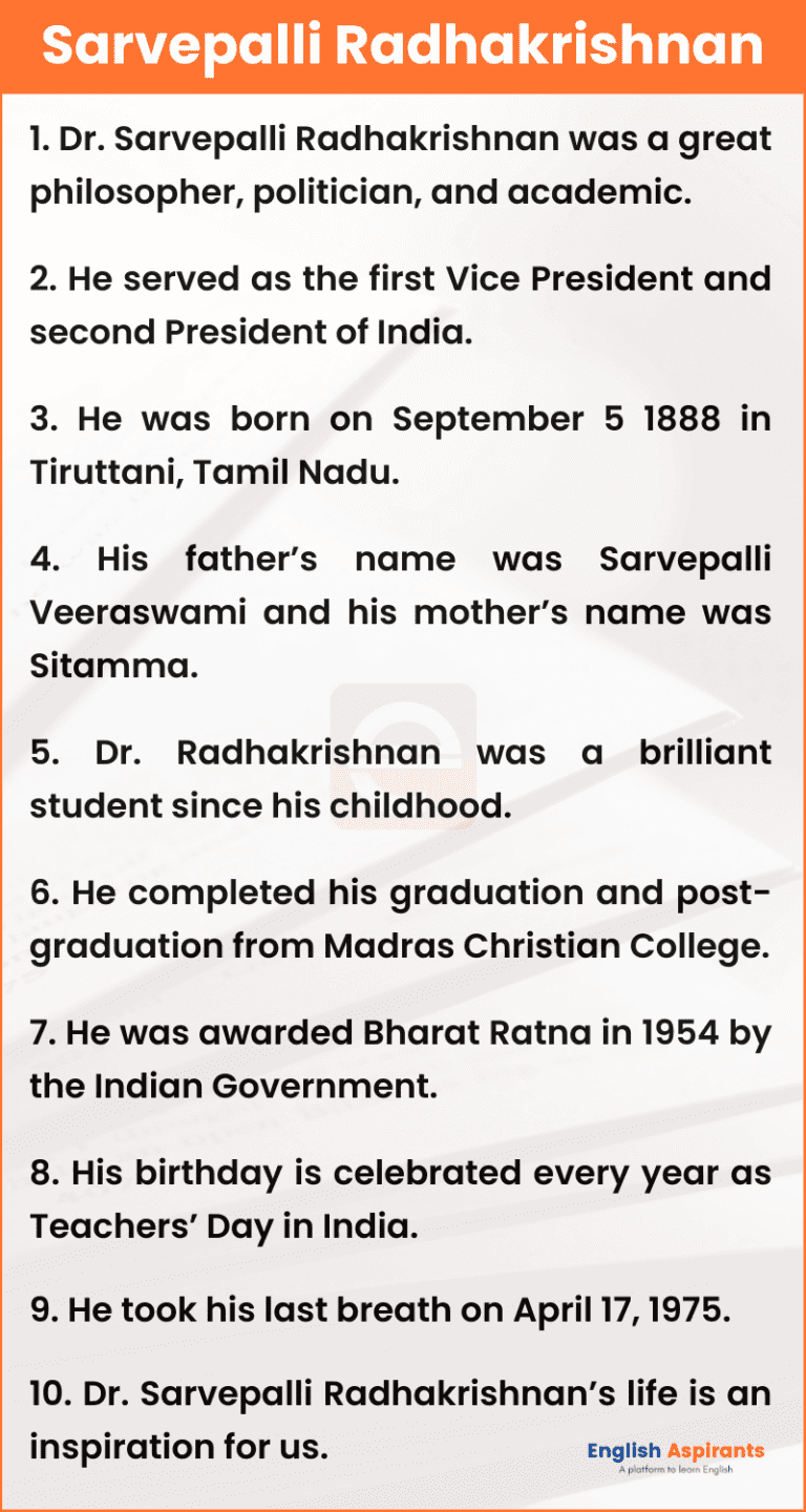 10 Lines on Dr Sarvepalli Radhakrishnan in English [2025]