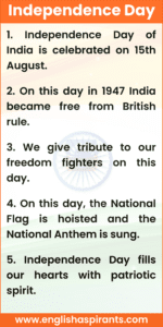 5 Lines on Independence Day in English - 15th August