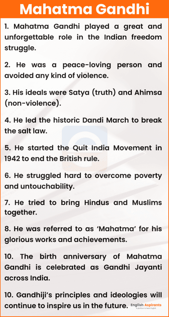 10 Lines on Mahatma Gandhi in English [2025] - EnglishAspirants